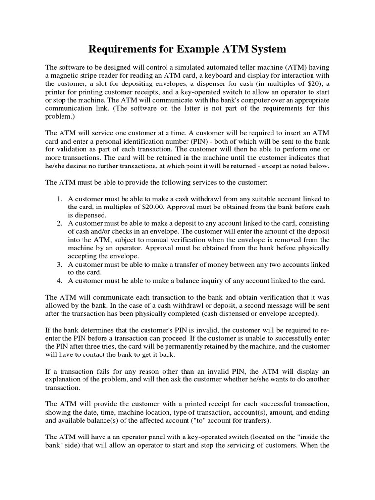 Requirements For Example ATM System | PDF | Automated Teller Machine ...