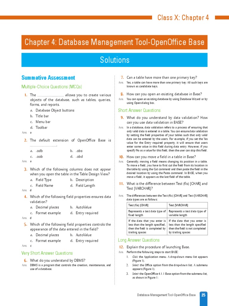 Chapter 4: Database Management Tool-Openoffice Base Solutions | PDF | Data Type | Databases