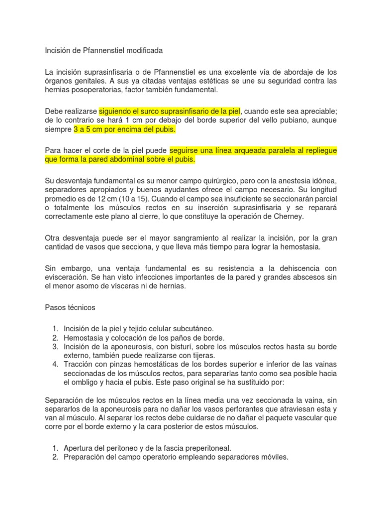 Incisión de Pfannenstiel: Técnica y Aplicaciones | PDF | Pelvis | Vagina