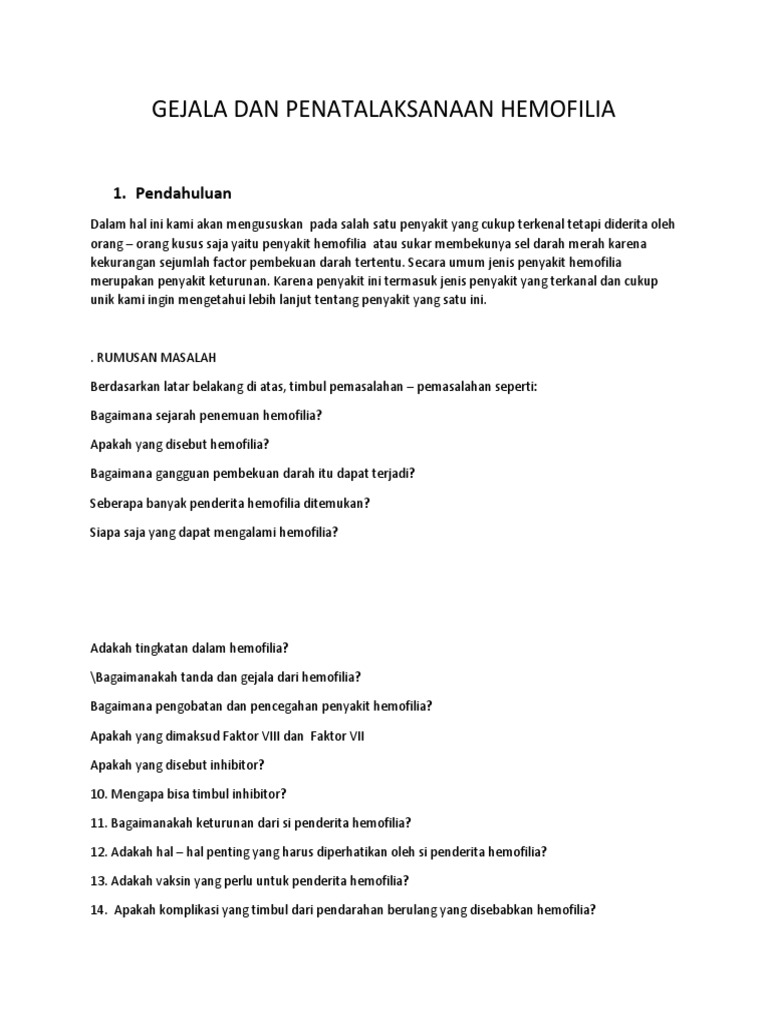 Gejala Dan Penatalaksanaan Hemofilia | PDF