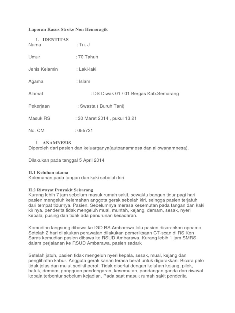 Laporan Kasus Stroke Non Hemoragik | PDF