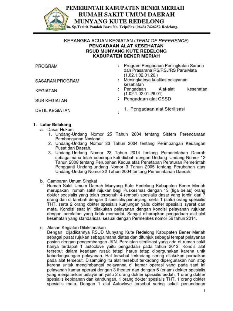 Tor Alkes Ruang Rawat CSSD | PDF | Pengelolaan Keuangan & Uang | Sains & Matematika