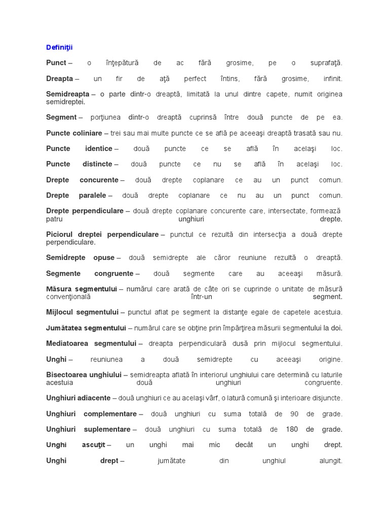 Definitii Si Teoreme Clasa 6-A | PDF
