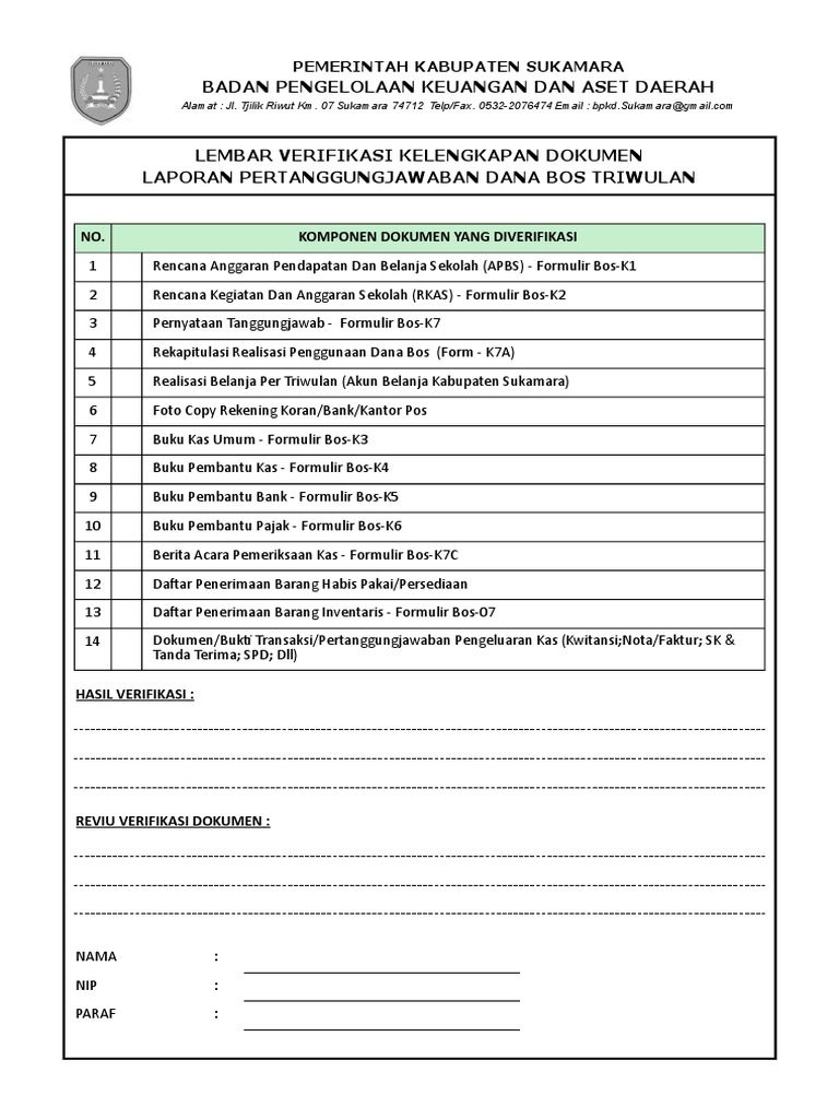 Form Verifikasi Bos | PDF