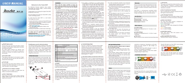Welcome To The Itaste MVP: Specifications | PDF | Battery (Electricity ...