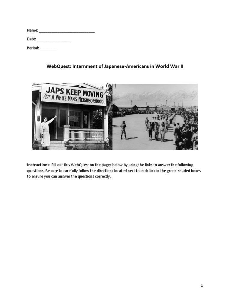 Japanese-American Internment WebQuest | PDF | Internment Of Japanese ...