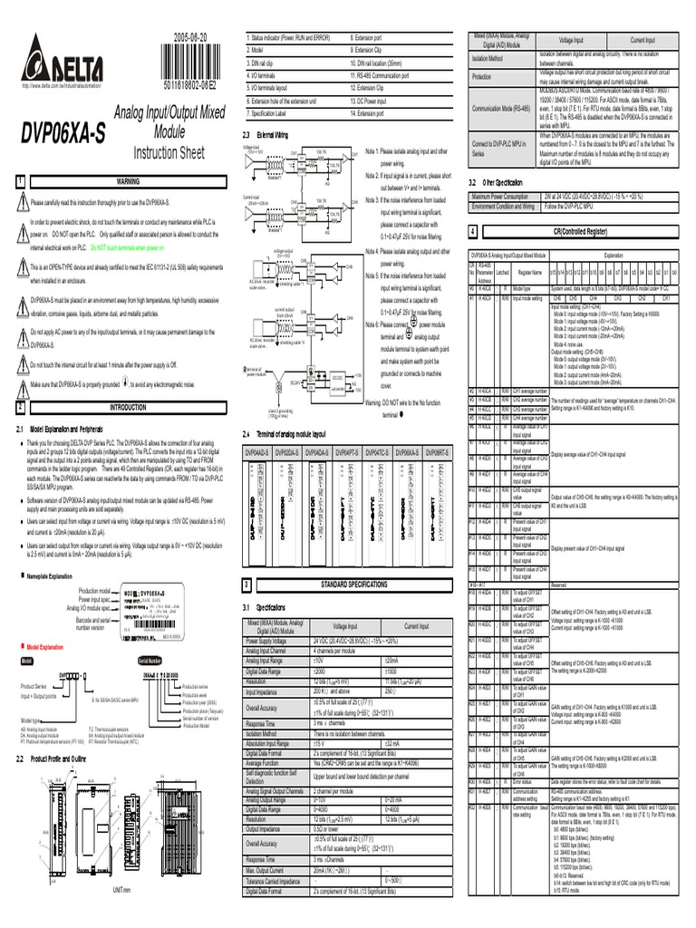 DVP06XA-S Mixed Analog Input-Output Module | PDF | Electronic Circuits | Input/Output