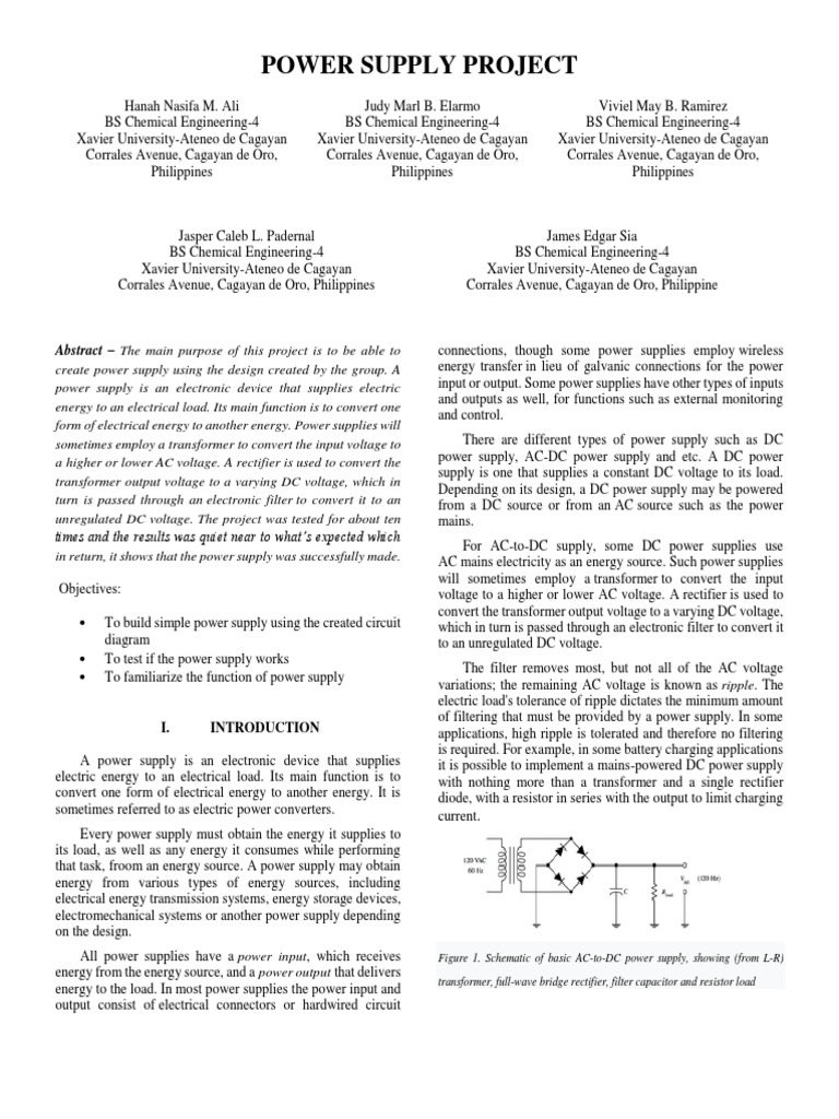 Power Supply Lab Report | Power Supply | Rectifier