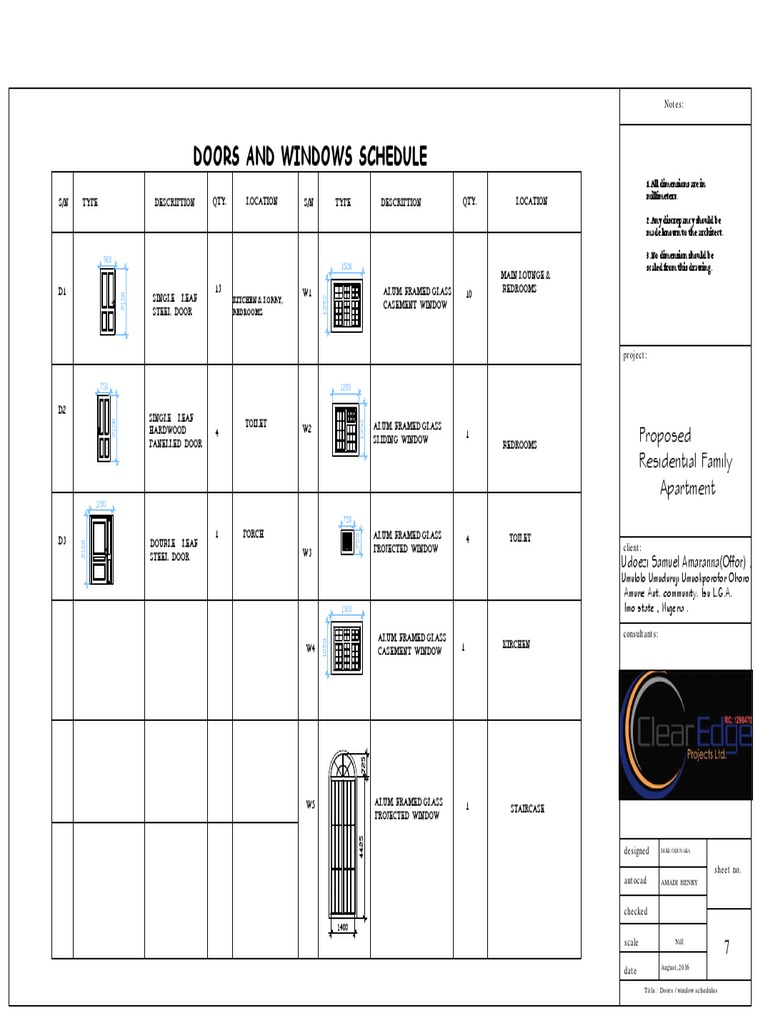 Doors and Windows Schedule for Residence | PDF