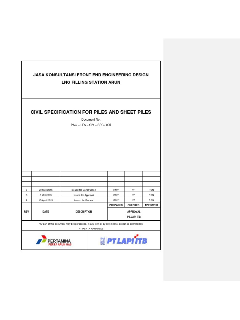 PAG-LFS-CIV-SPC-005 Civil Specification Pile and Sheet Piles - R0 | PDF ...