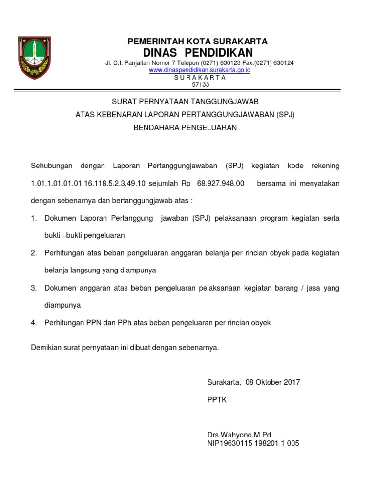 12 Surat Pernyataan SPJ 2017-Bidang | PDF