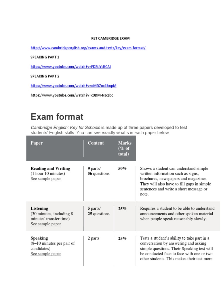 Ket Cambridge Exam Format | PDF | Applied Linguistics | Cognition