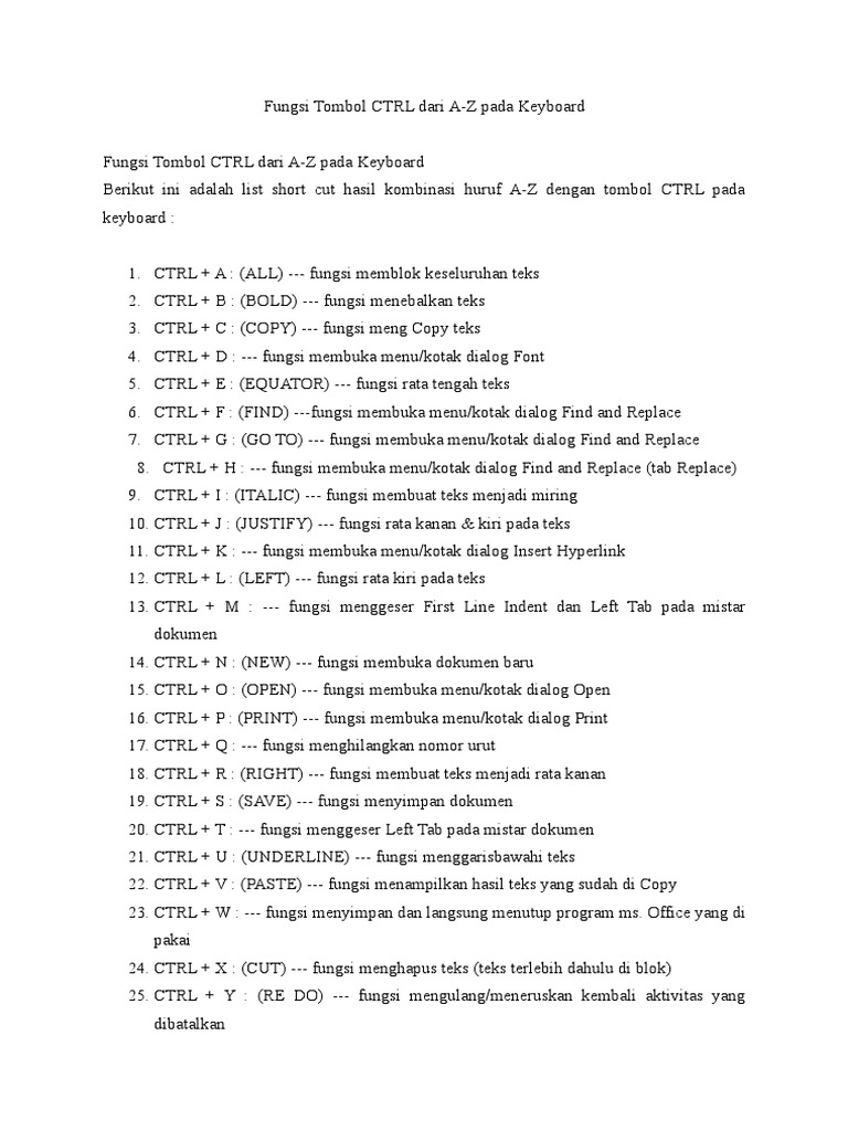 Fungsi Tombol CTRL A-Z pada Keyboard | PDF
