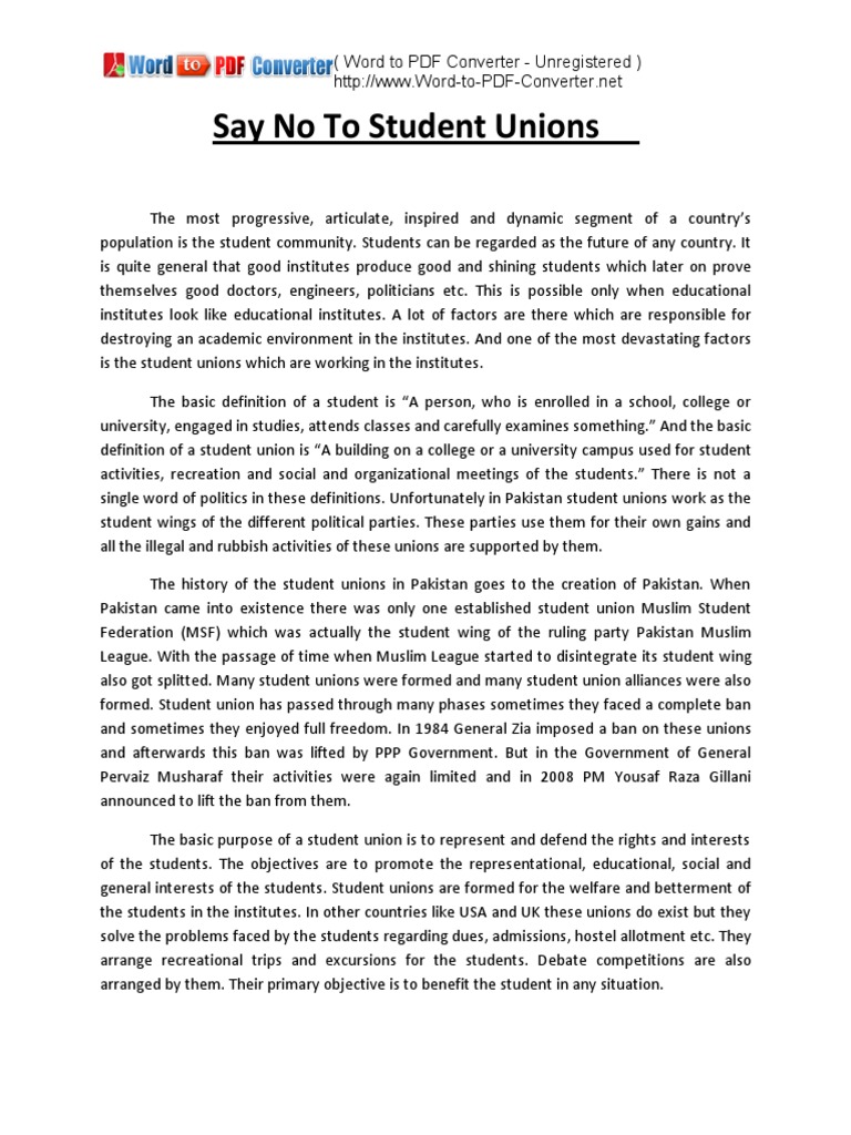 Say No To Student Unions (With Name) | PDF | Students' Union | Pakistan ...