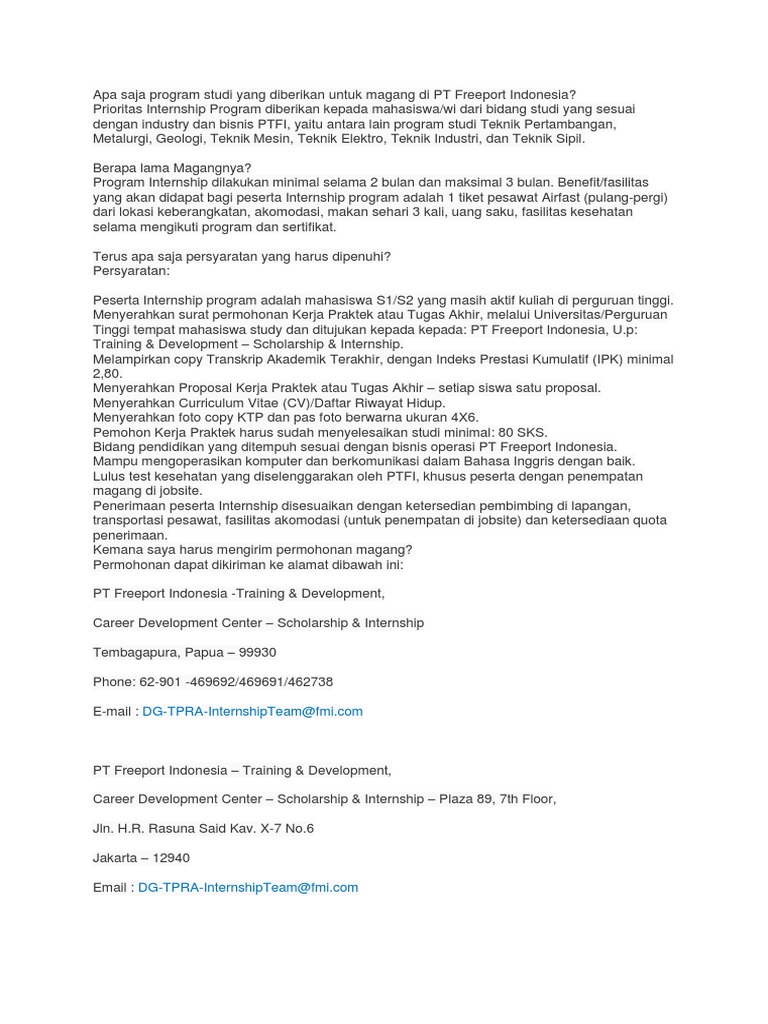 Magang Di PT Freeport Indonesia | PDF