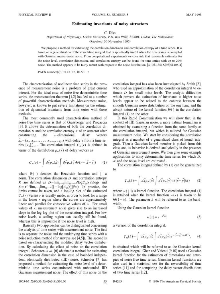 Estimating Invariants of Noisy Attractors | PDF | Normal Distribution | Time Series