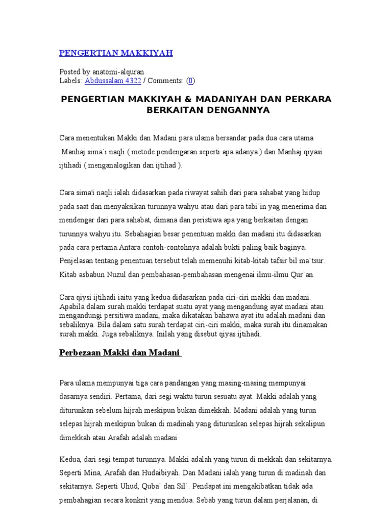 Pengertian Makkiyah | PDF