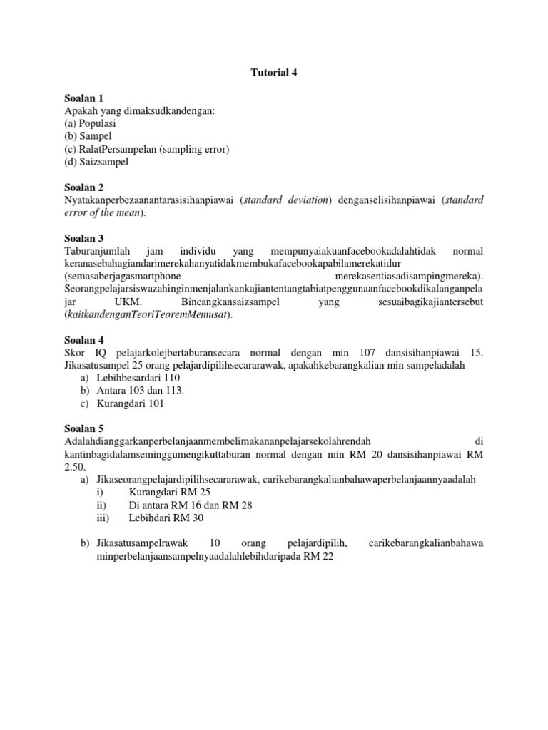 Tutorial 4 Taburan Pensampelan | PDF