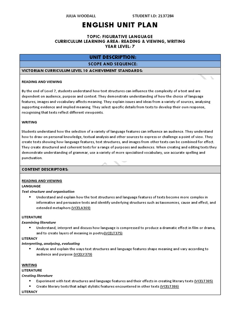 Year 7 English - Figurative Language | PDF | Poetry | Educational ...