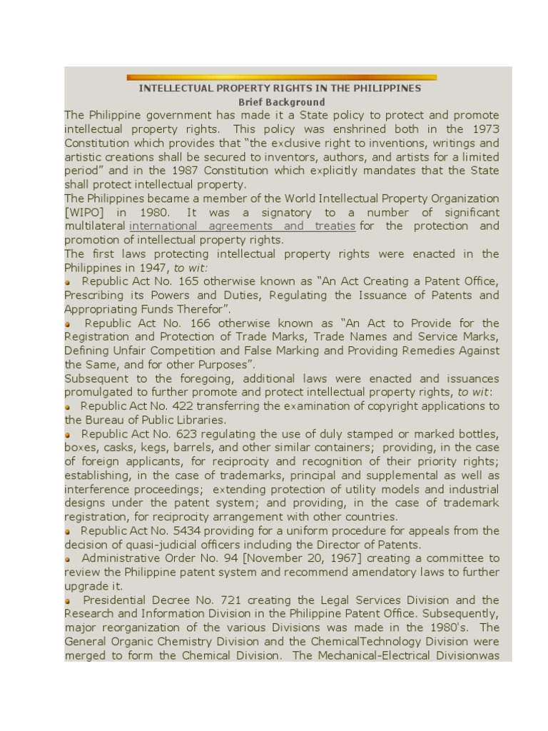 International Agreements and Treaties: Intellectual Property Rights in ...