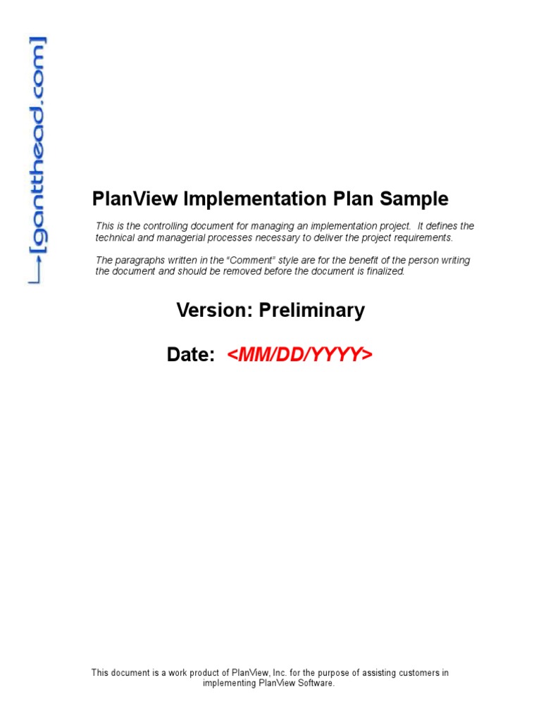 Planview Implementation Plan Sample | PDF | Implementation | Project ...