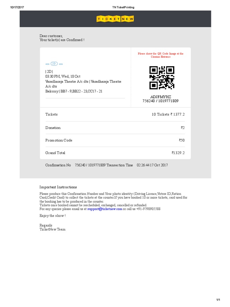 Dear Customer, Your Ticket(s) Are Confirmed !: Tickets 10 Tickets 1377. ...
