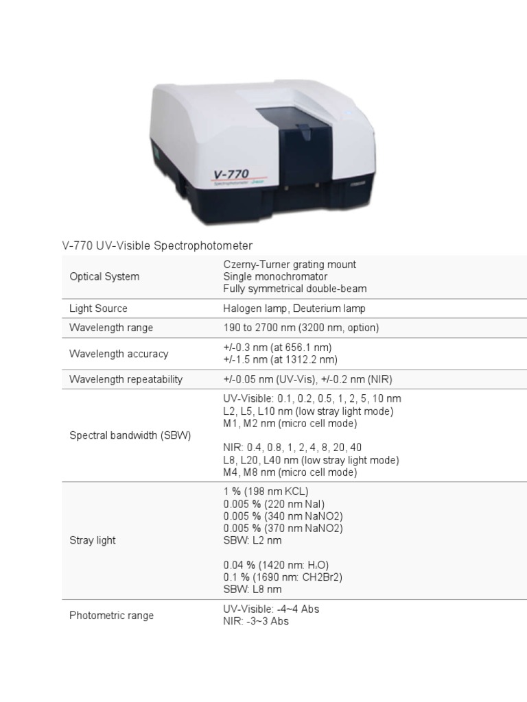 V 770 UV Visible Spectrophotometer | PDF | Ultraviolet–Visible ...