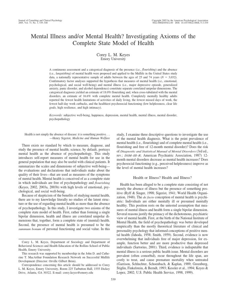 Mental Illness And/or Mental Health? Investigating Axioms of The ...