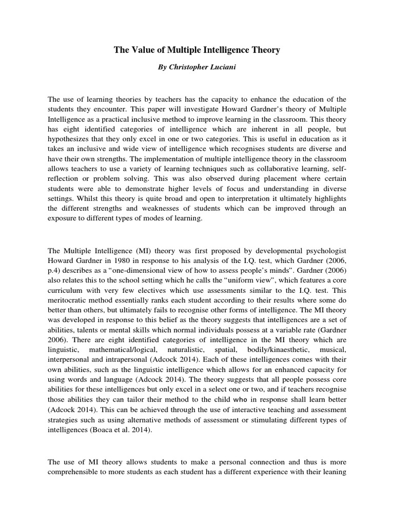 Multiple Intelligence Theory | PDF | Intelligence | Theory