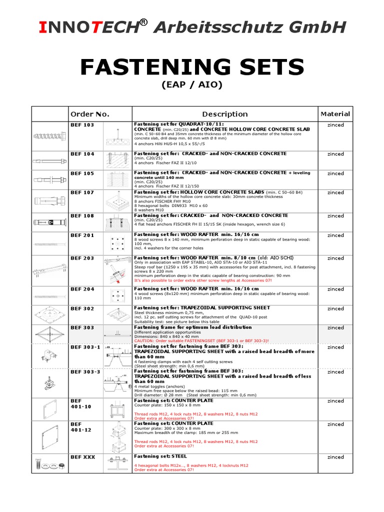 Fastening Sets: Nno Ech Arbeitsschutz GMBH | PDF | Nut (Hardware) | Screw