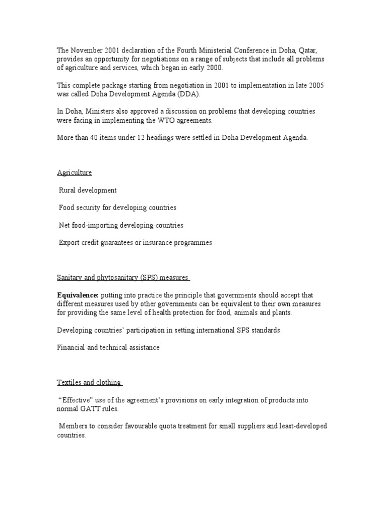 Doha Development Agenda Overview | PDF | Finance & Money Management