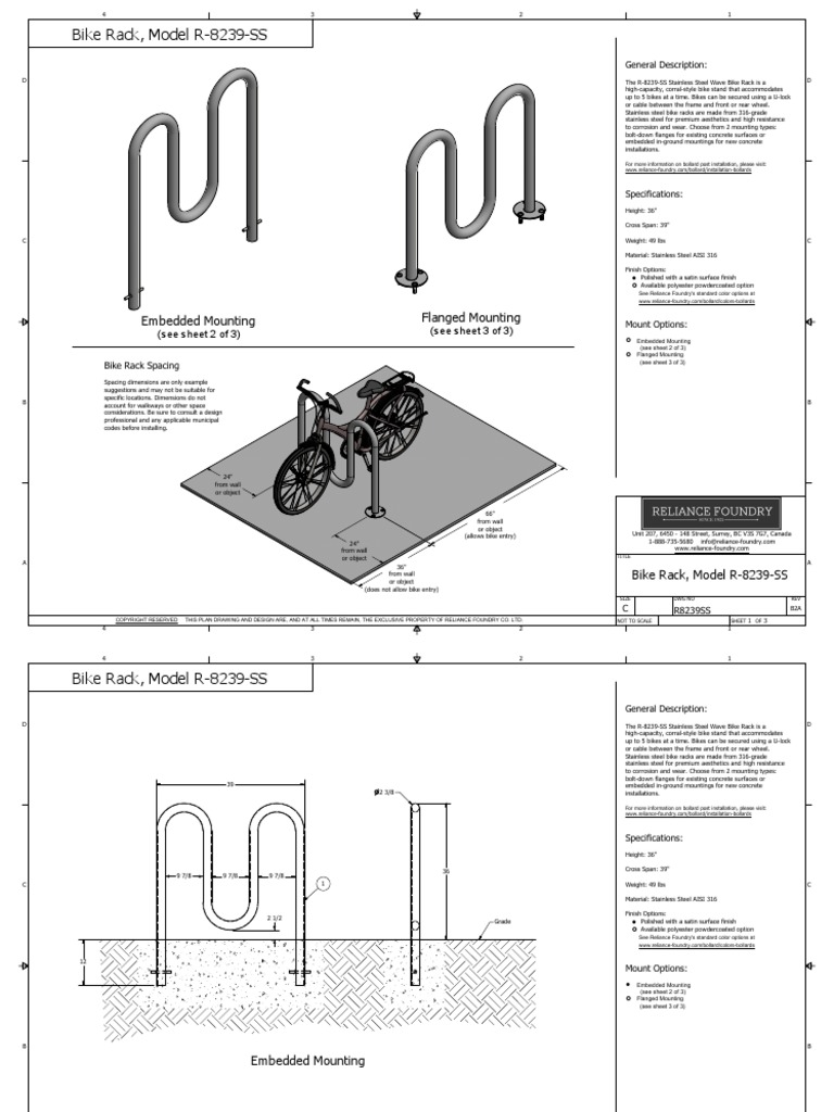 R 8239 SS Bike Rack Installation | PDF | Stainless Steel | Building ...