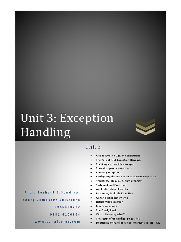 Unit 3: Exception Handling | PDF | Software Bug | C Sharp (Programming ...