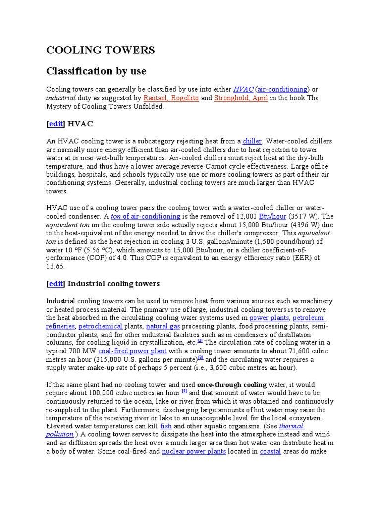 Cooling Towers Classification by Use: Hvac | PDF | Air Conditioning | Water