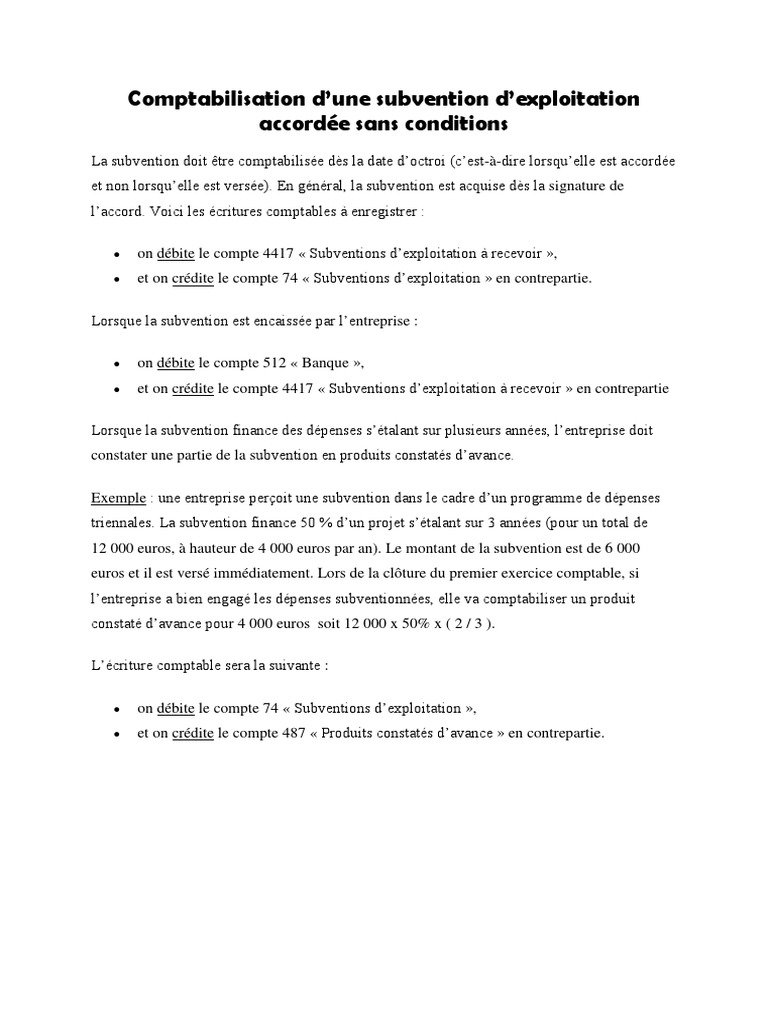 Subvention D'exploitation | PDF