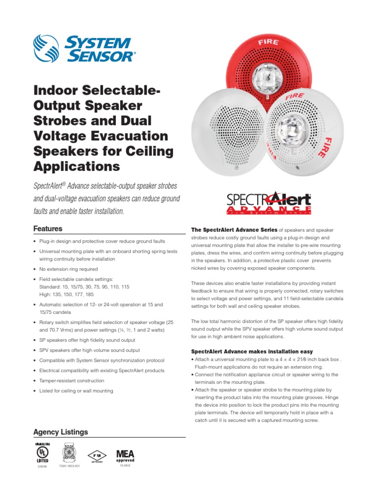 Indoor Ceiling Speakers SpeakerStrobes DataSheet AVDS111 | PDF ...