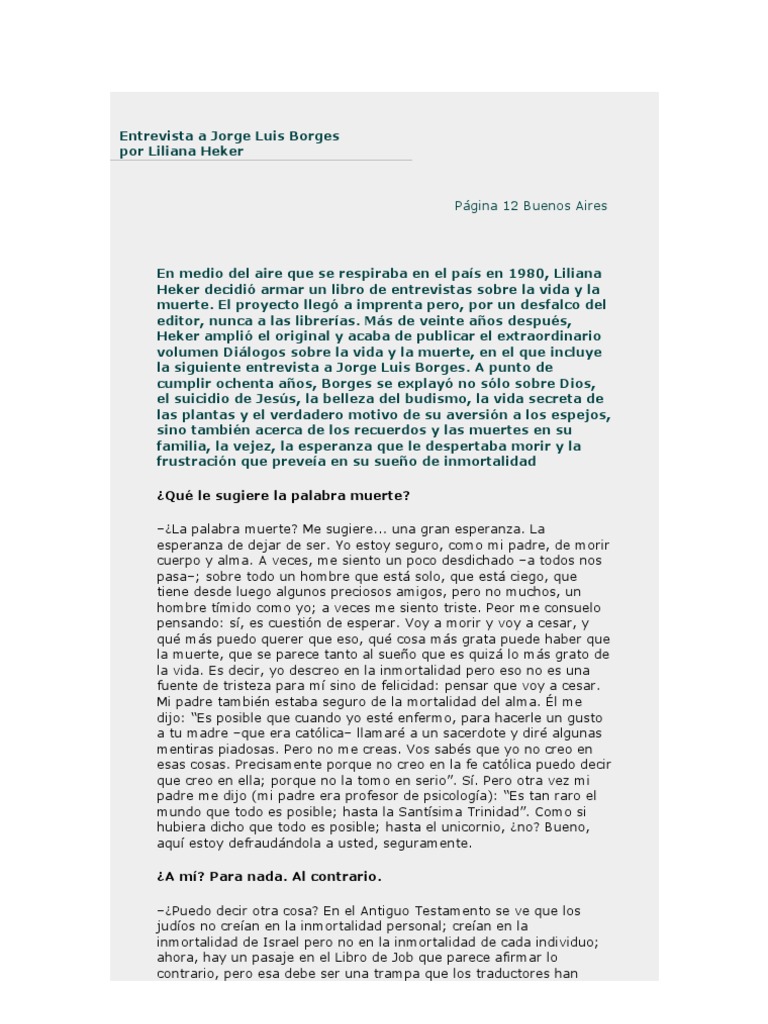 Entrevista A Jorge Luis Borges | PDF | infinito | Alma