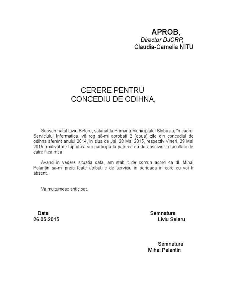 Cerere Concediu Model | PDF