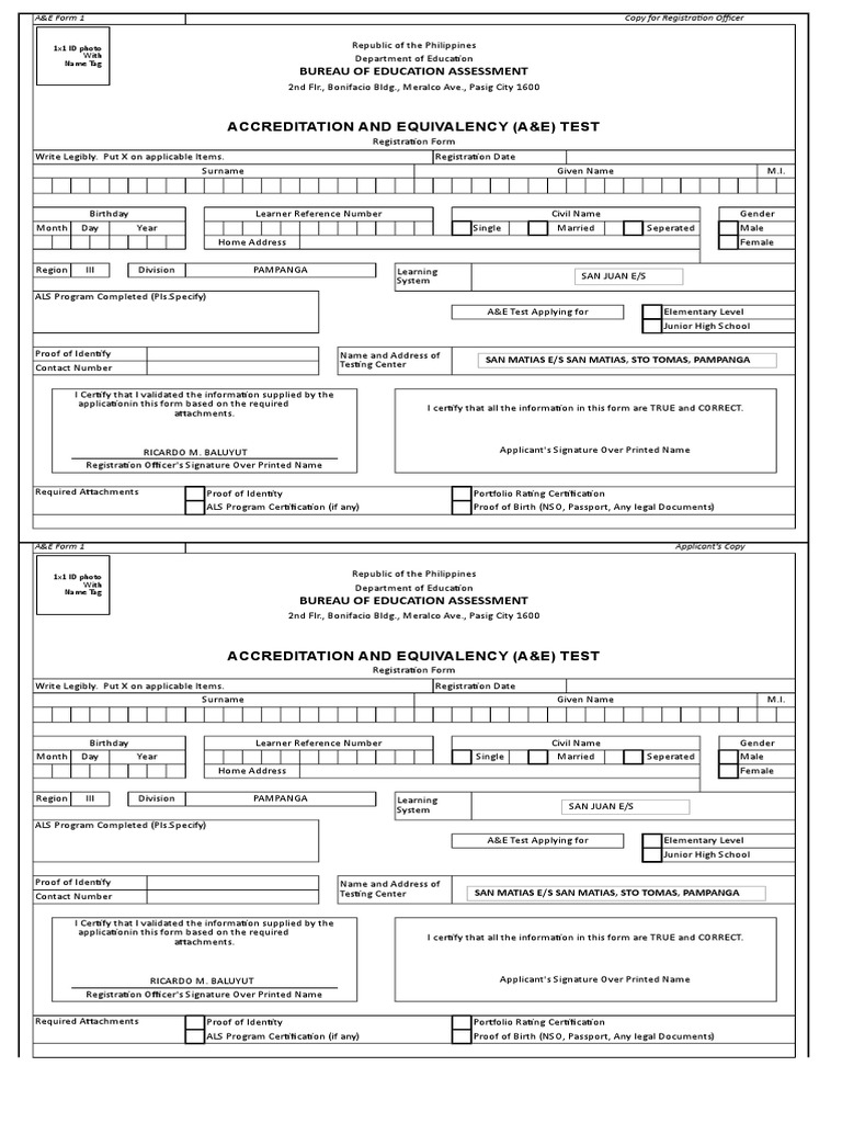 Ae Test Form 2016 Legal Size | PDF | Identity Document | Government And ...