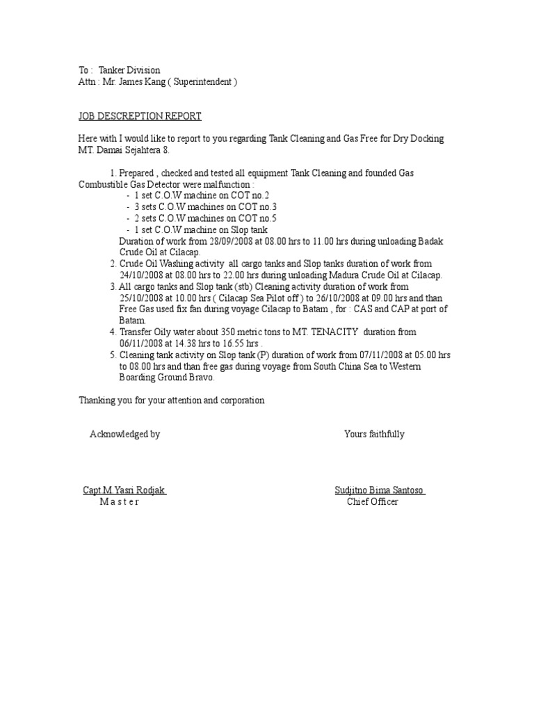 Tank Cleaning Report | PDF