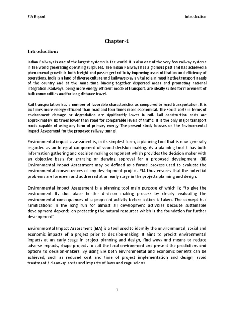 Chapter-1 Tunnel EIA | PDF | Environmental Impact Assessment | Rail Transport