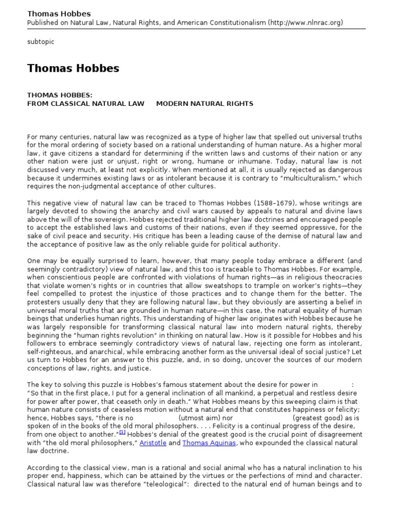 Thomas Hobbes: Thomas Hobbes: From Classical Natural Law To Modern ...