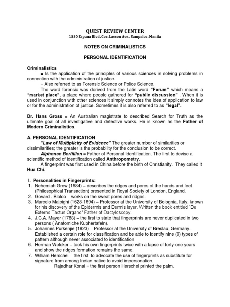 Father of Personal Identification in Criminology | PDF | Skin | Fingerprint
