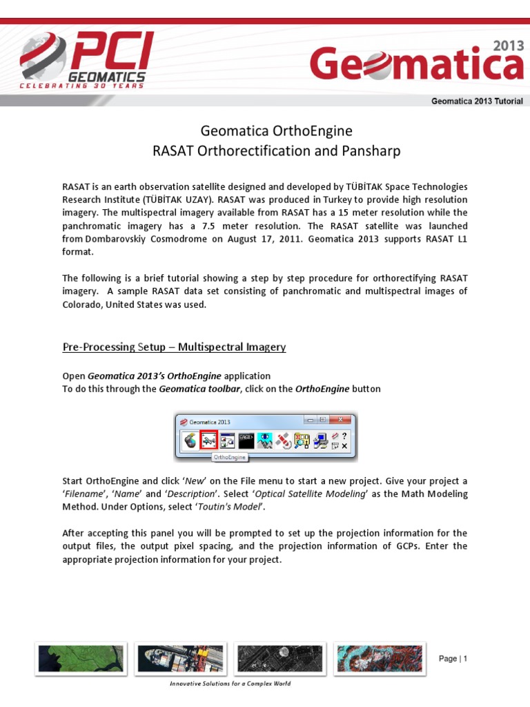 Geomatica Orthoengine Rasat Orthorectification and Pansharp: Pre ...