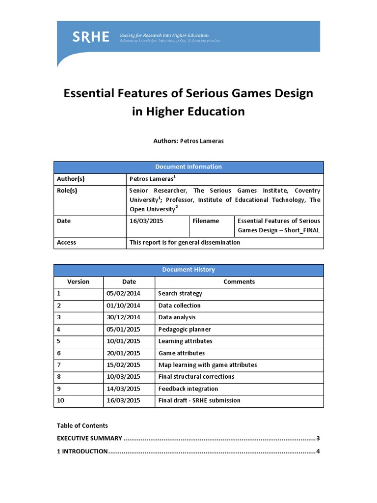 LamerasEssential Features of Serious Games Design Short FINAL | PDF ...