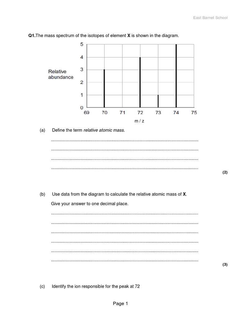 Chemistry Exam: Atomic Structure & Mass Spectrometry | PDF | Atoms ...