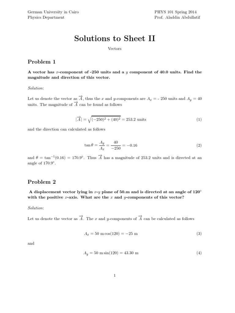 Solutions To Sheet II: Problem 1 | PDF | Trigonometric Functions | Euclidean Vector
