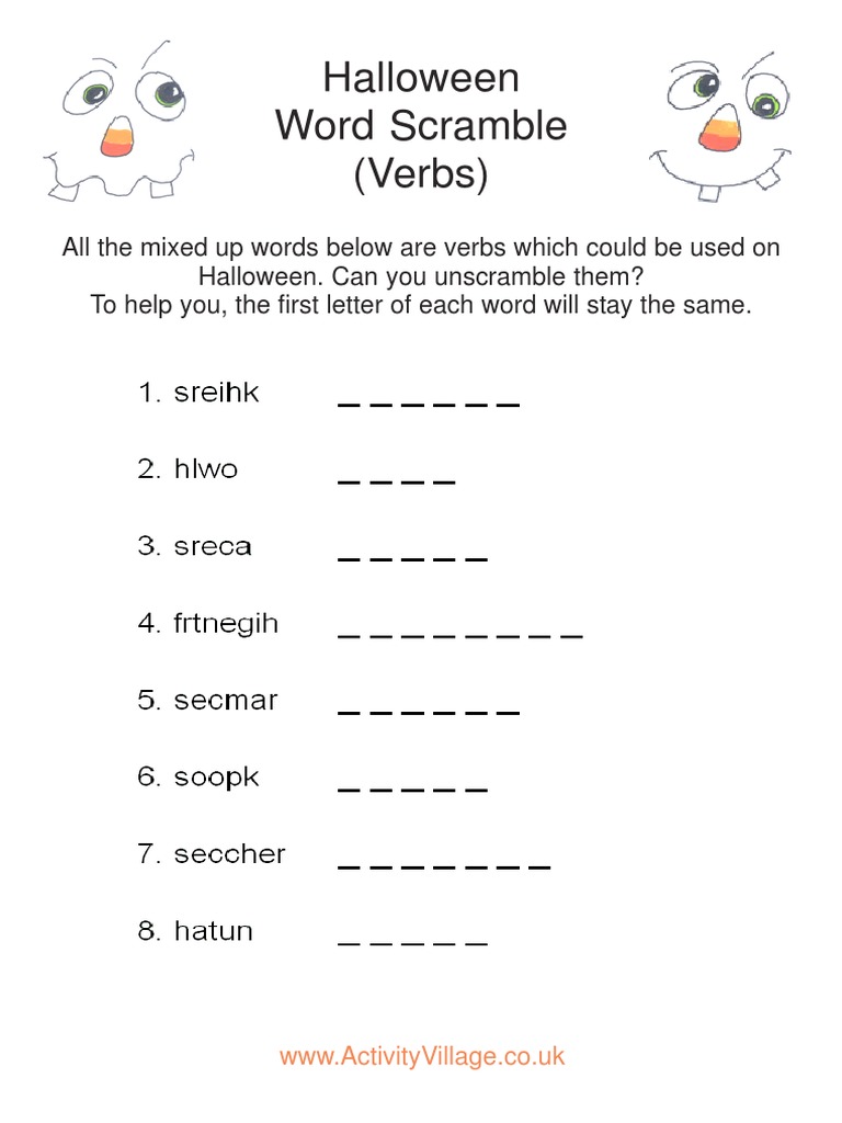 Halloween Verbs Word Scramble Game | PDF