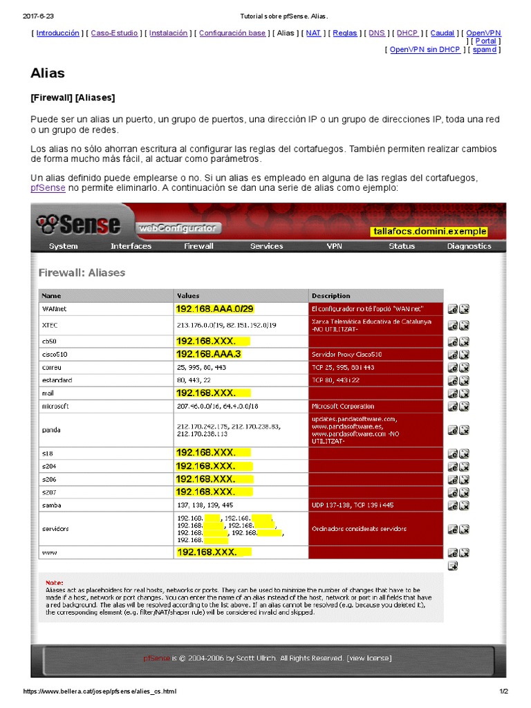 Tutorial Sobre PfSense - Alias | PDF