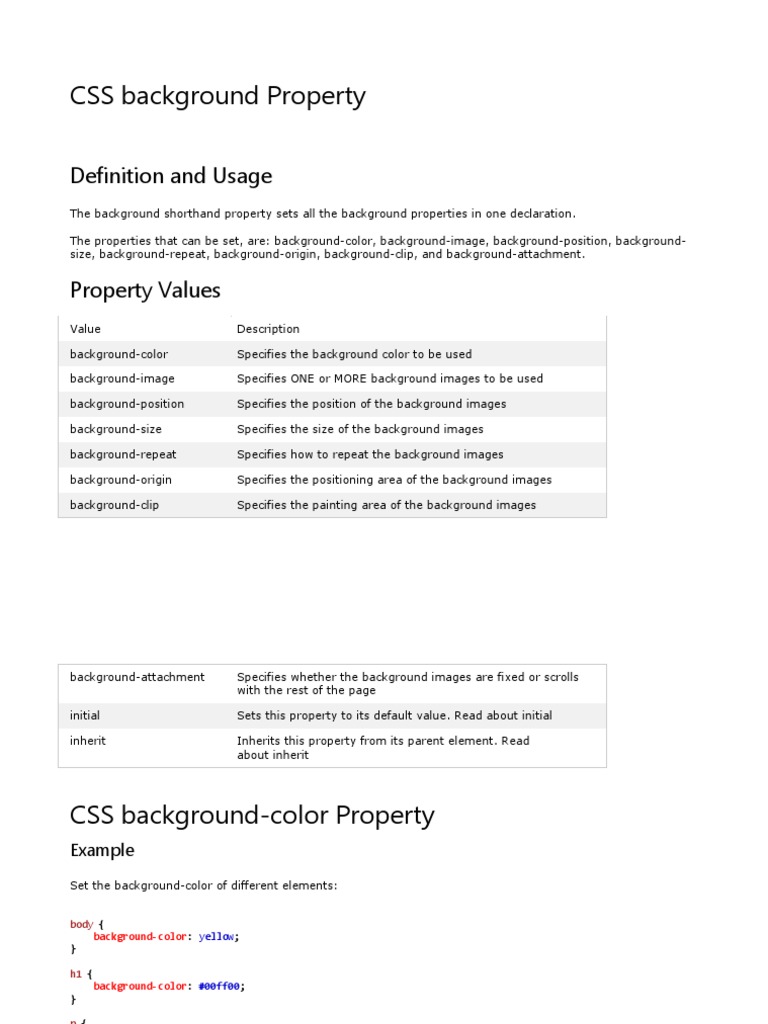 Css Background Property Definition And Usage Pdf Cascading Style Sheets Computer Programming